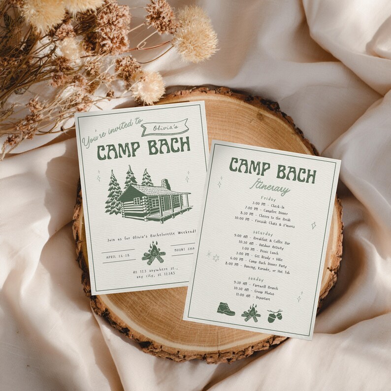 Camp Bachelorette Itinerary and Invite Set Girls Weekend Invitation ...