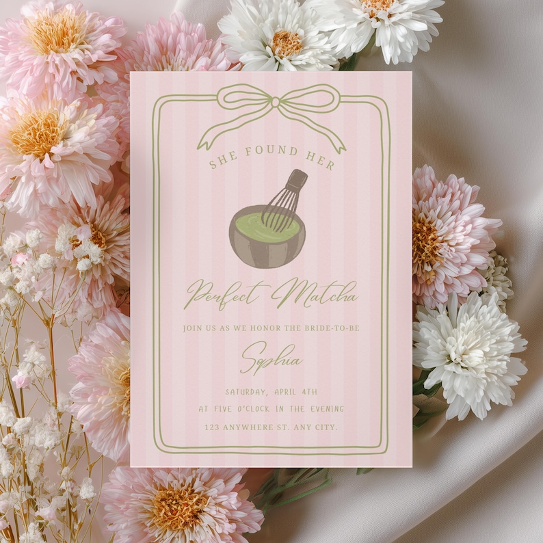 She Found Her Perfect Matcha Bridal Shower Invite Matcha Themed ...