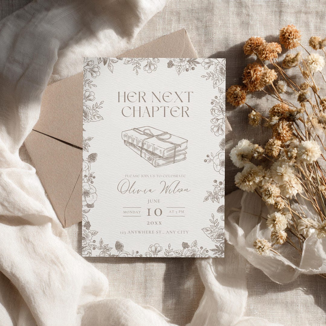 Her Next Chapter Begins Bridal Shower Invitation Template Elegant ...