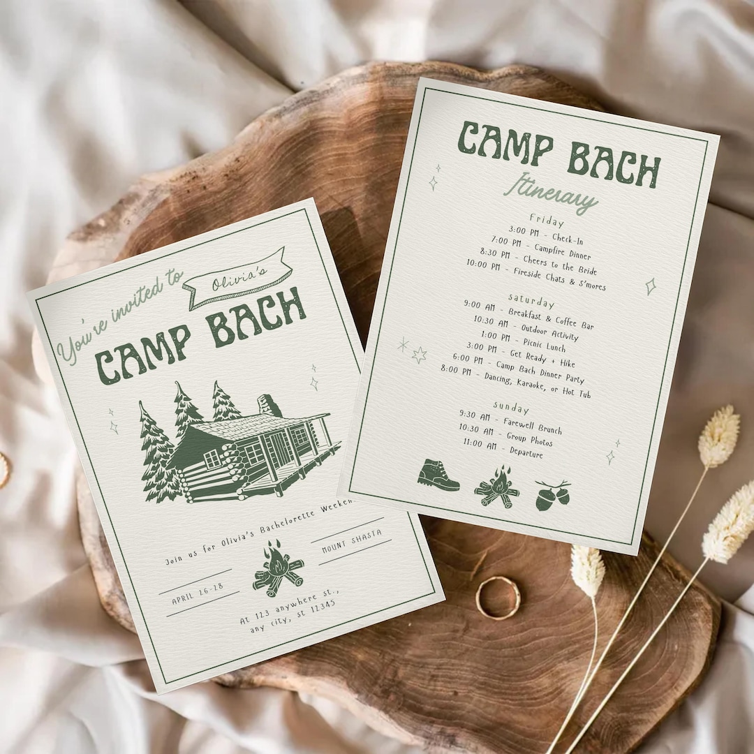 Camp Bachelorette Itinerary and Invite Set Girls Weekend Invitation ...