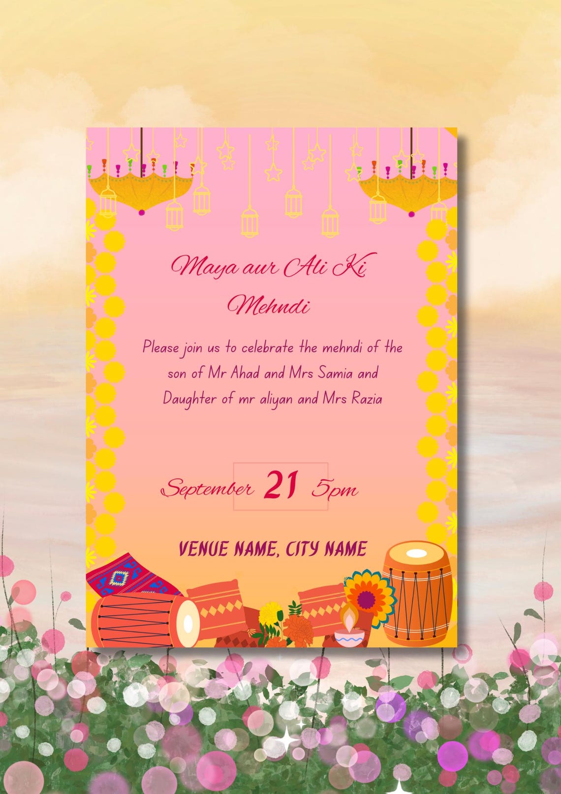 Digital Mehndi Invitation Template. Mayun and Sangeet Invite. Pakistani ...