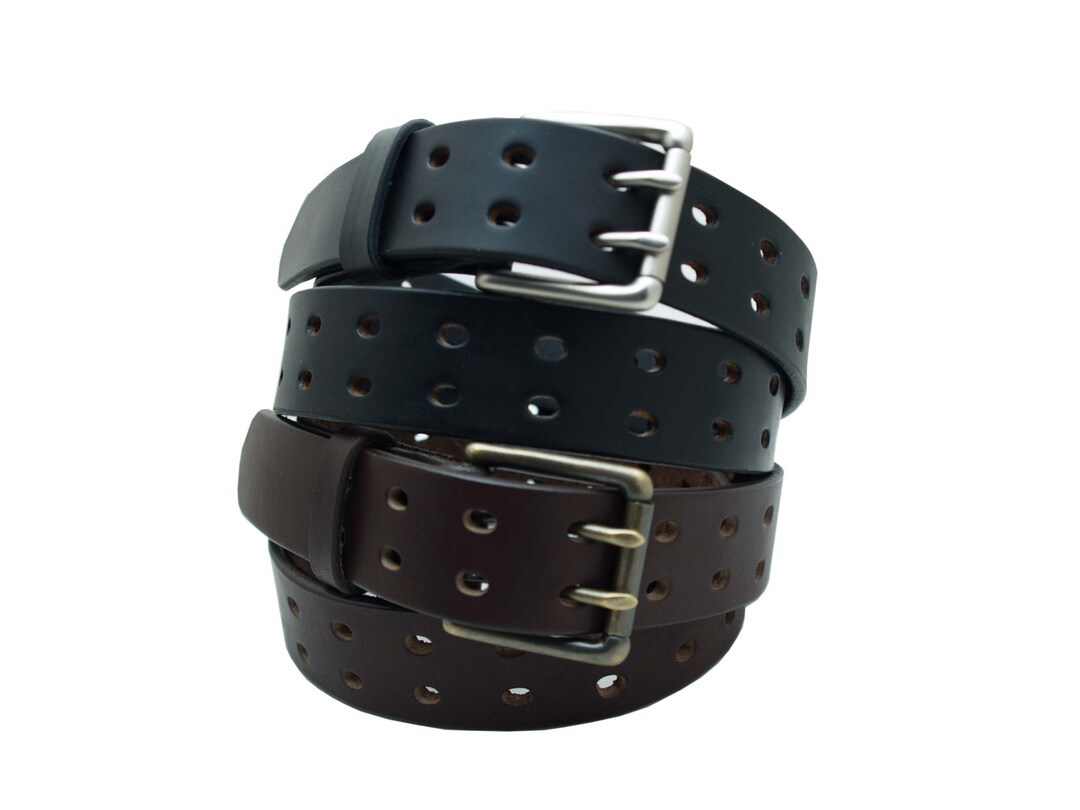 Double Hole Leather Belt With Double Prong Buckle - Etsy