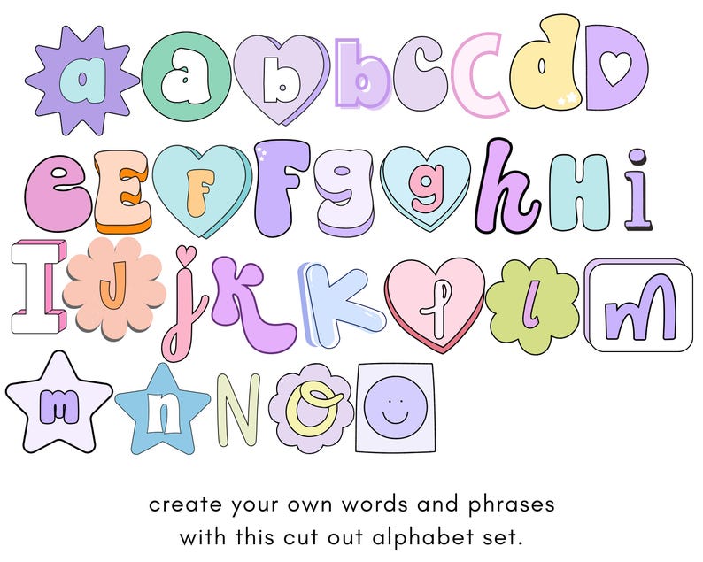 Retro Pastel Alphabet Set: PNG, SVG Letters for Sublimation, Clipart, T ...