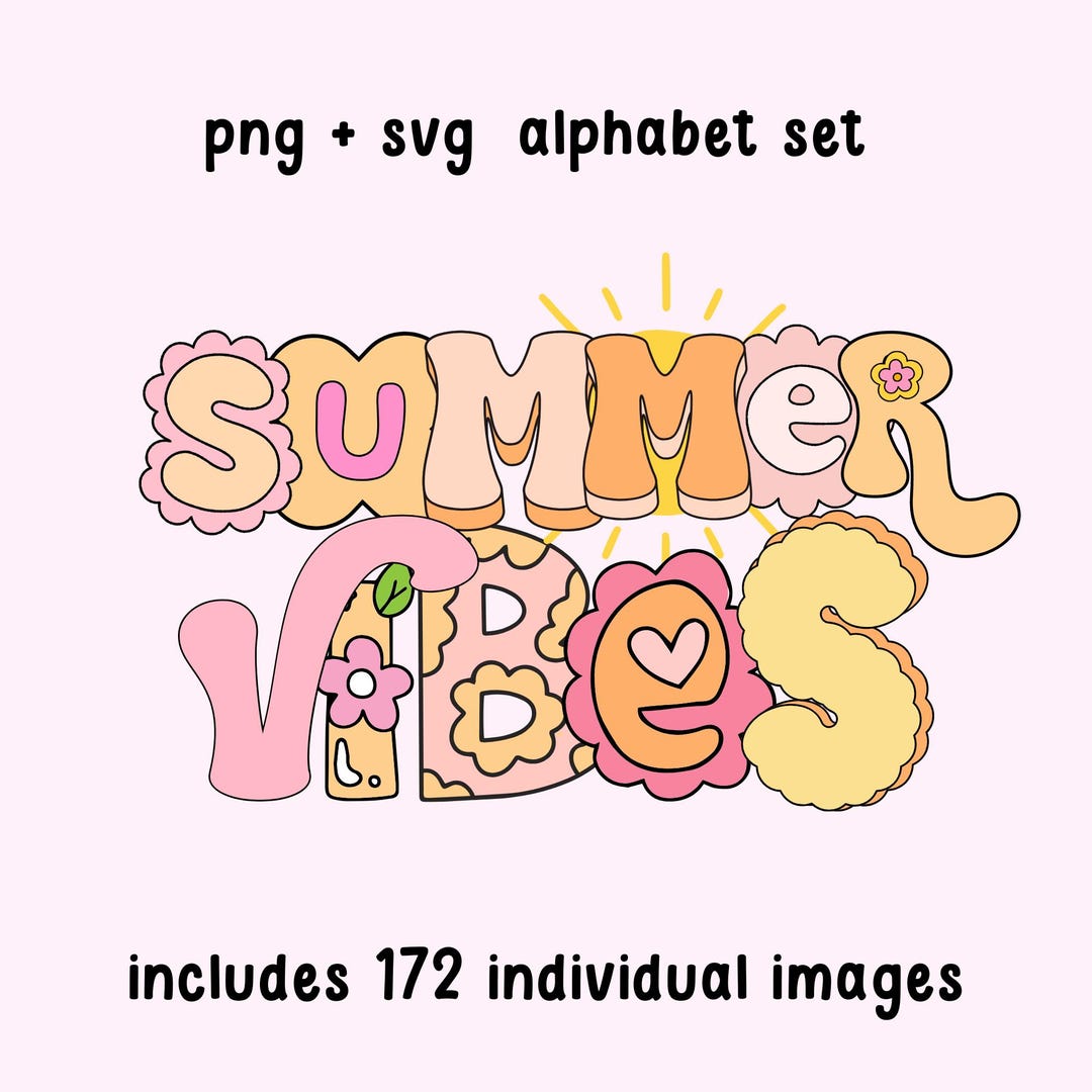 Retro Alphabet Clipart: Summer Vibes PNG SVG Letters (digital Download ...