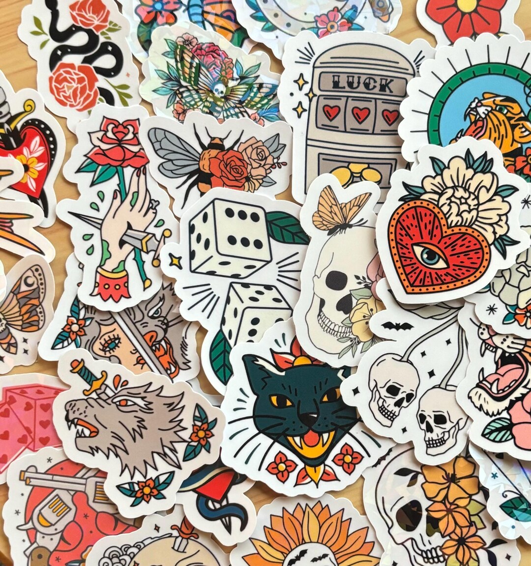 Tattoo Inspired Sticker Grab Bag | Black & White Tattoo | Holographic ...