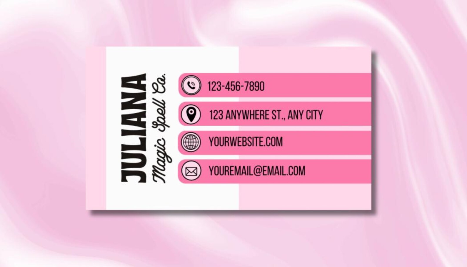Editable Pink Retro Contact Card Template for Canva | Customizable ...