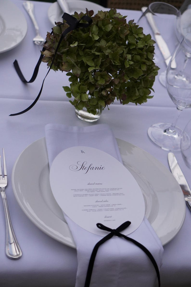 Oval Menus & Velvet Bows - Etsy