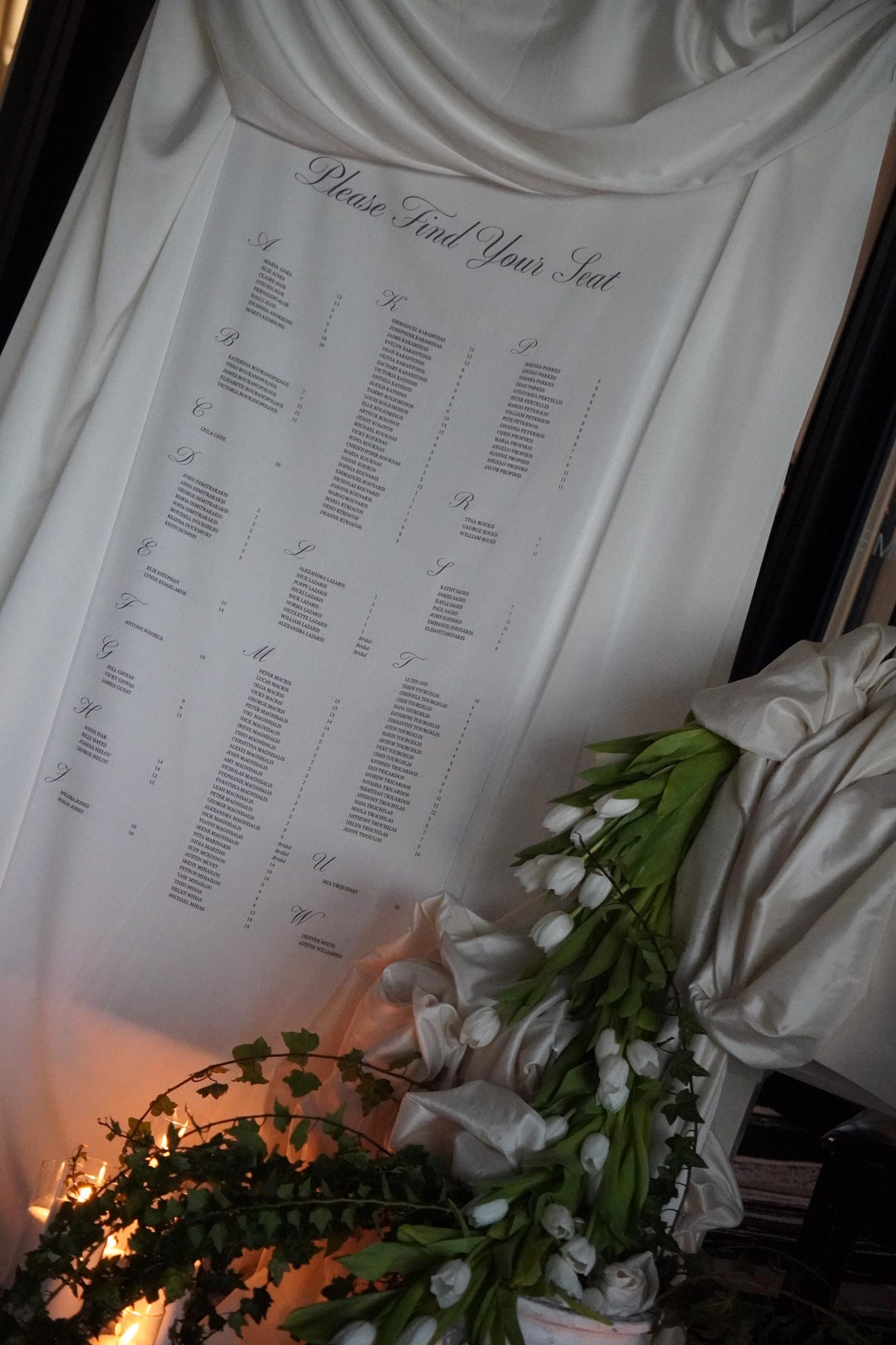 Satin Fabric Draped Seating Chart, Wedding Seating Chart, Fabric ...