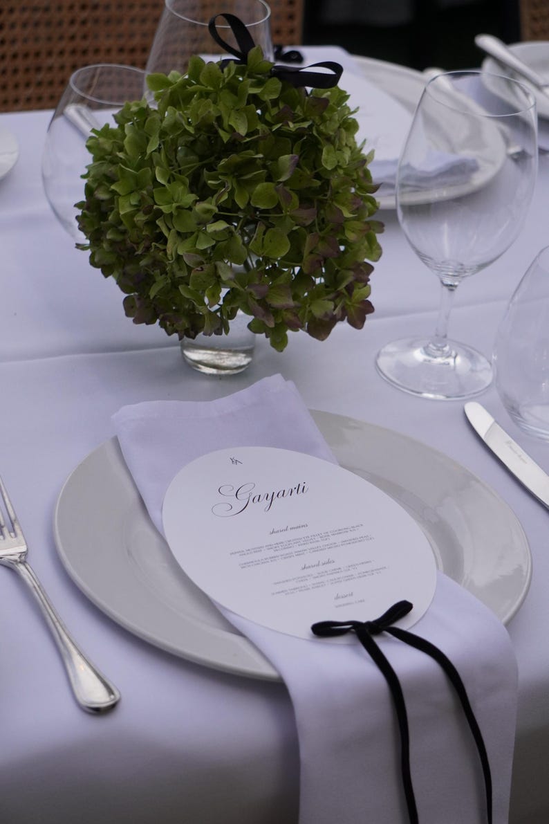 Oval Menus & Velvet Bows - Etsy