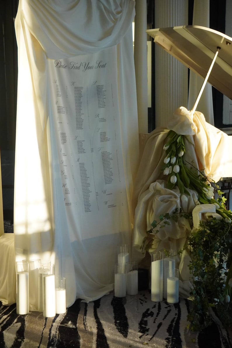 Satin Fabric Draped Seating Chart, Wedding Seating Chart, Fabric ...