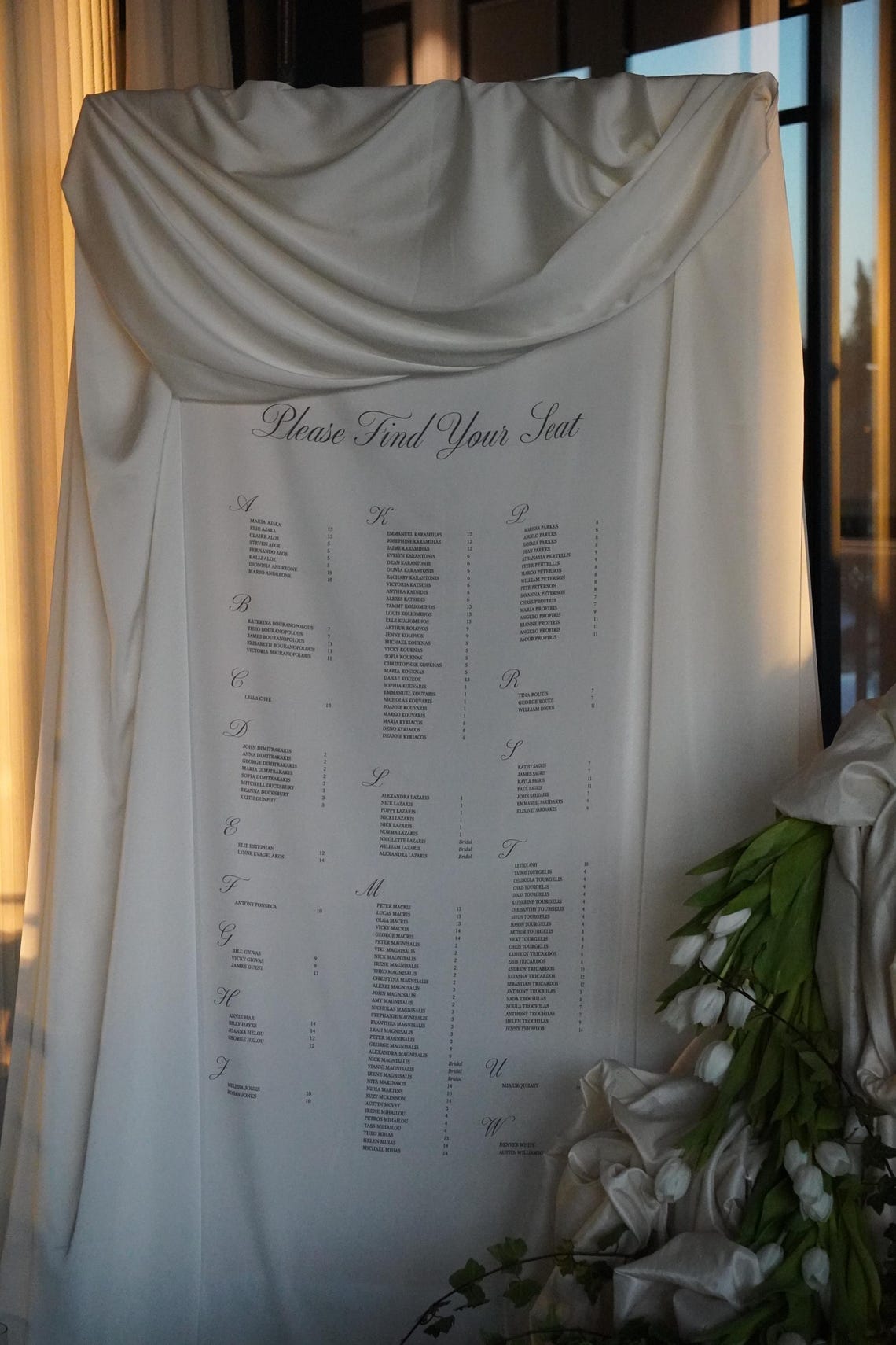 Satin Fabric Draped Seating Chart, Wedding Seating Chart, Fabric ...
