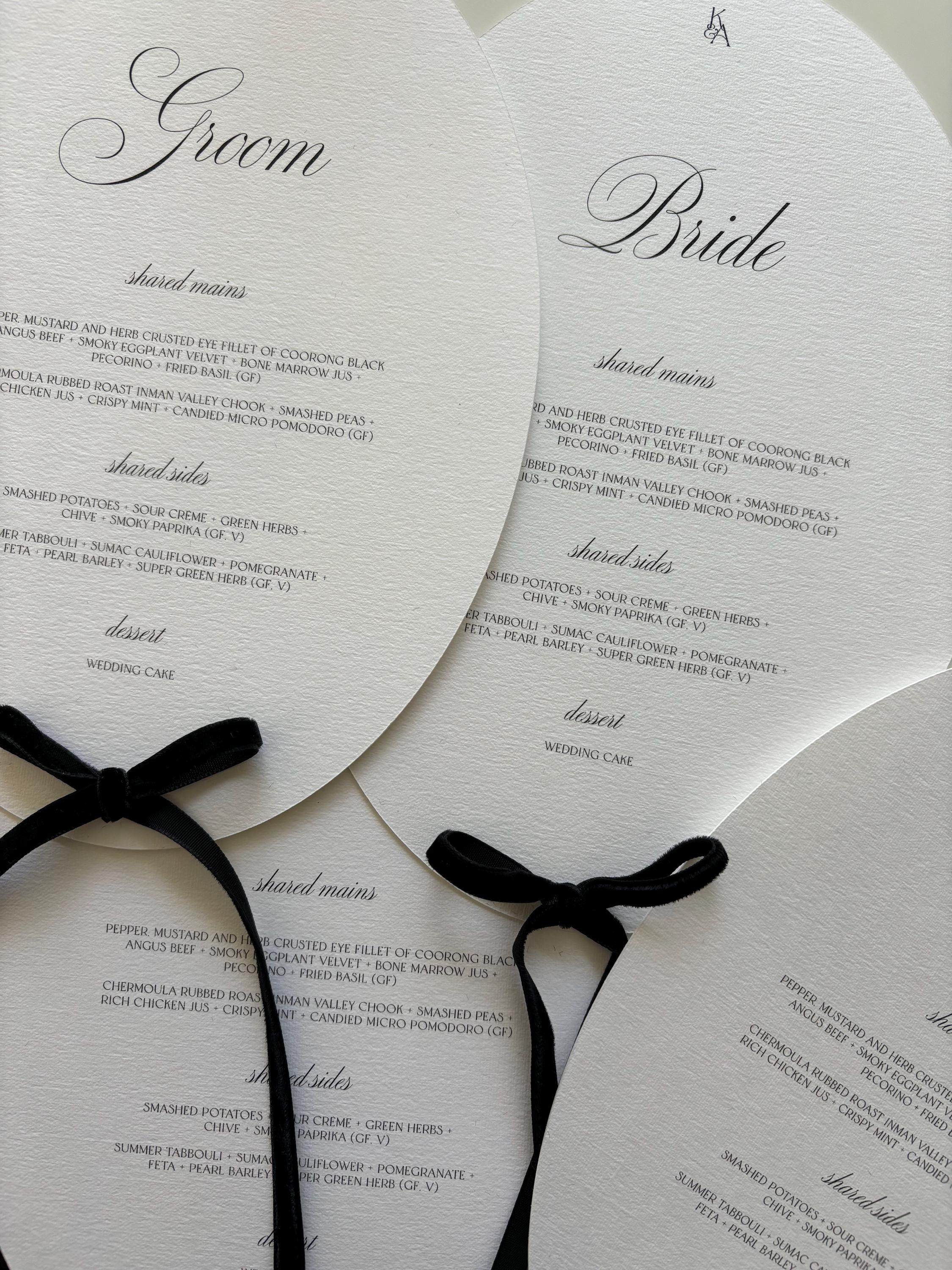Oval Menus & Velvet Bows - Etsy