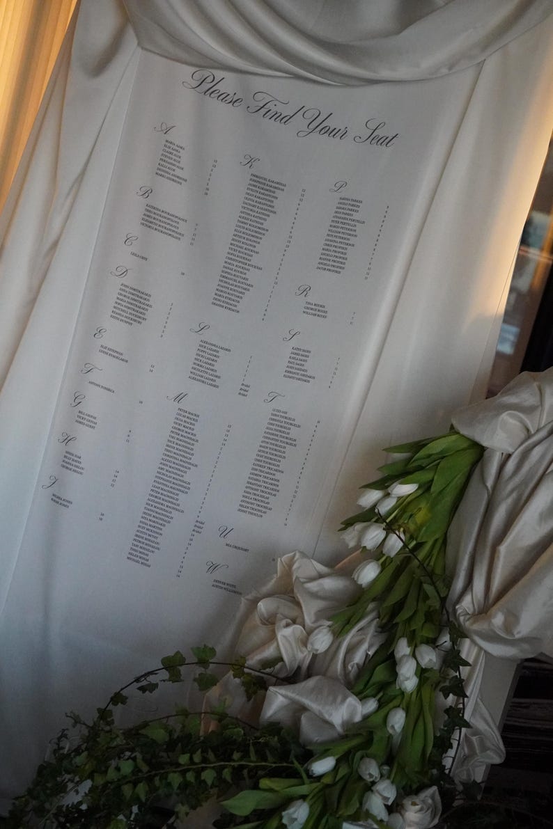 Satin Fabric Draped Seating Chart, Wedding Seating Chart, Fabric ...