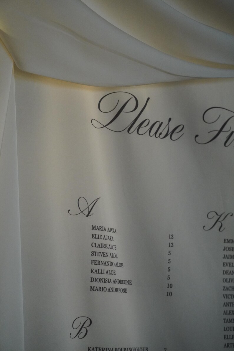 Satin Fabric Draped Seating Chart, Wedding Seating Chart, Fabric ...