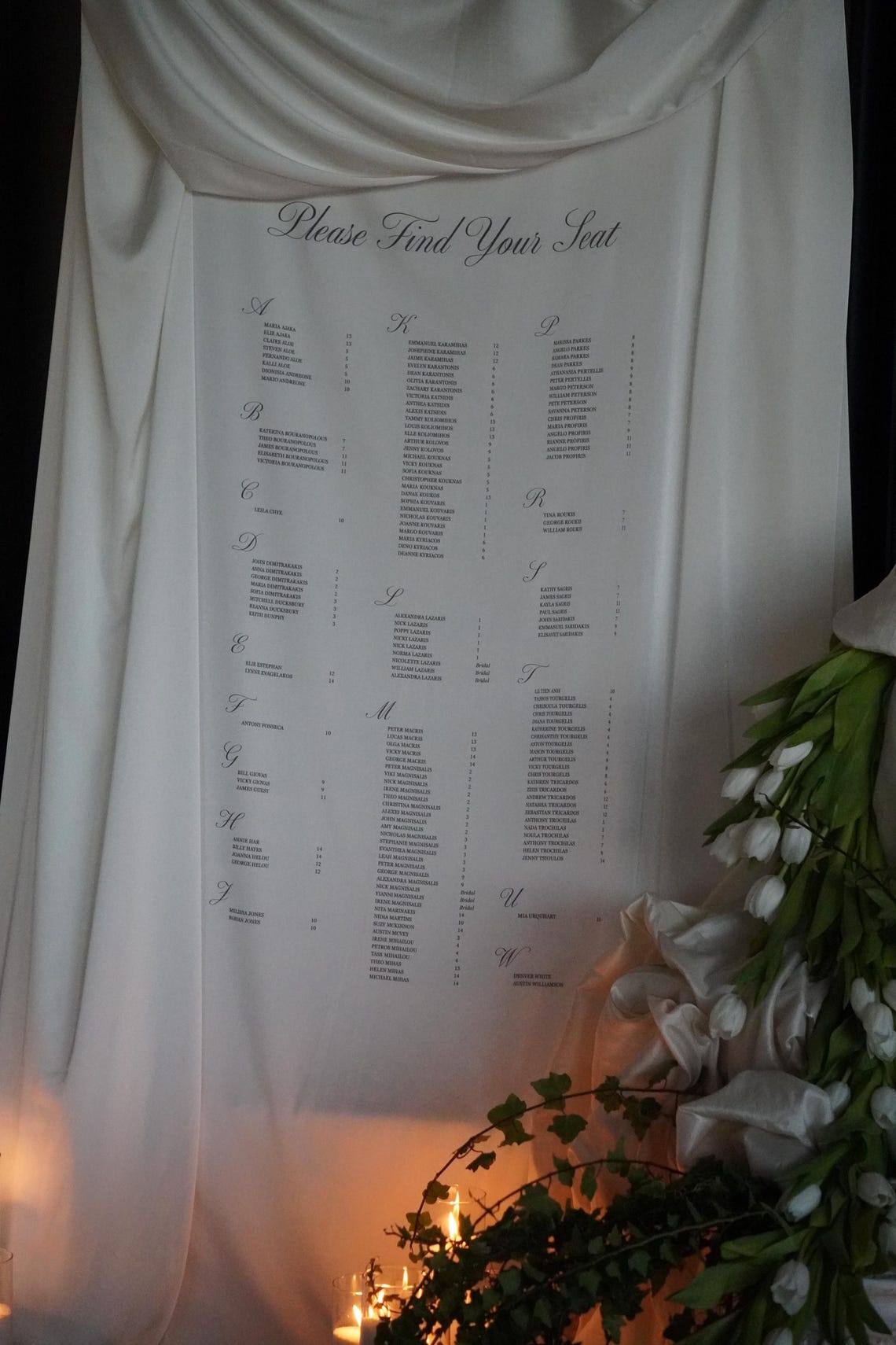 Satin Fabric Draped Seating Chart, Wedding Seating Chart, Fabric ...