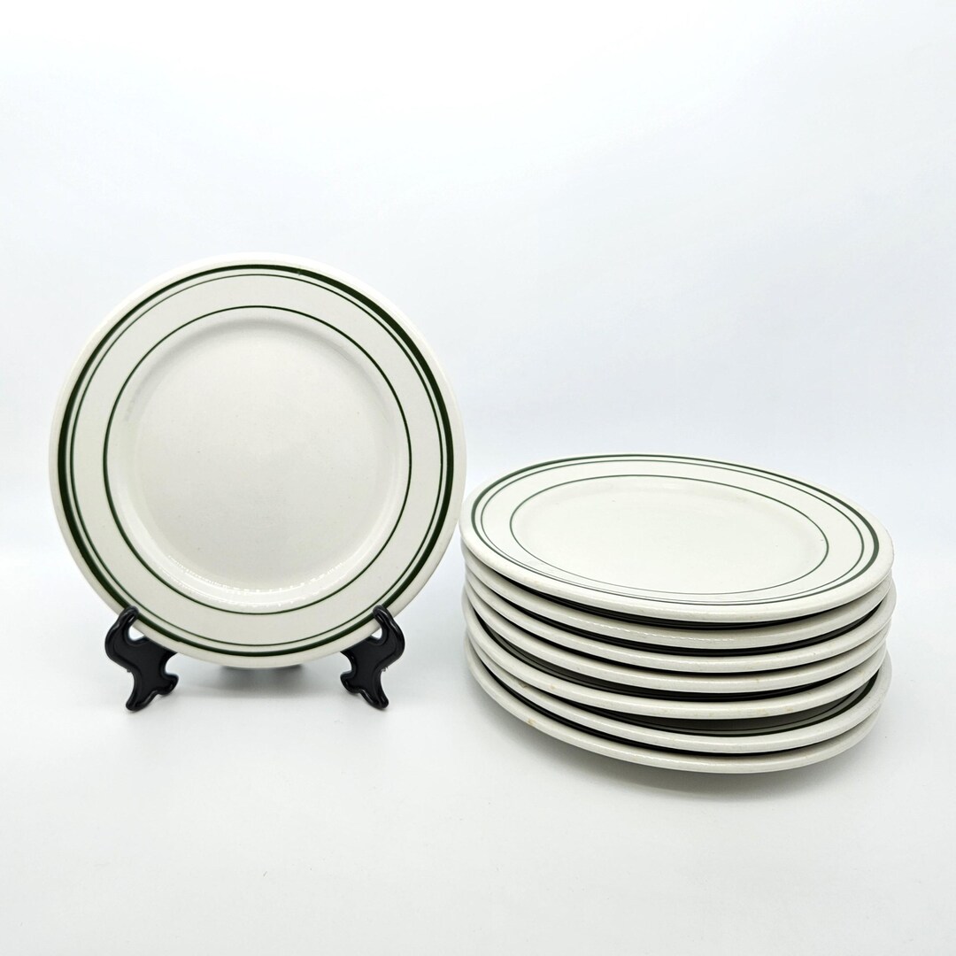 Set of Eight Vintage Trenle-blake Stoneware Green Band 6.25 Inch Bread ...