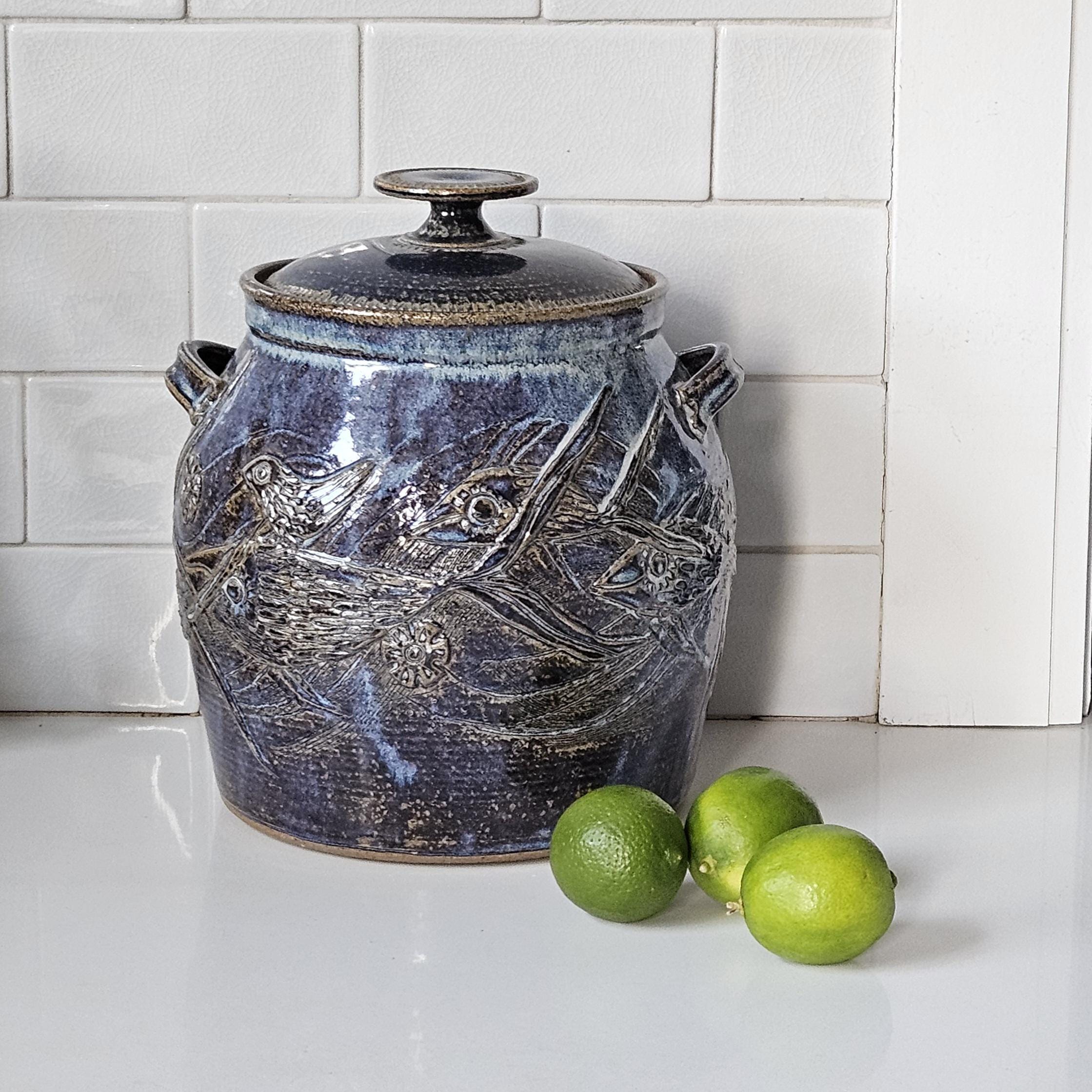 Blue Studio Pottery Cookie Jar, Beach Wedding Gift, Signed Genevieve ...