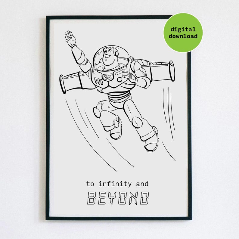 Minimalist Buzz Lightyear Digital Sketch, Toy Story Art, Kids Room ...