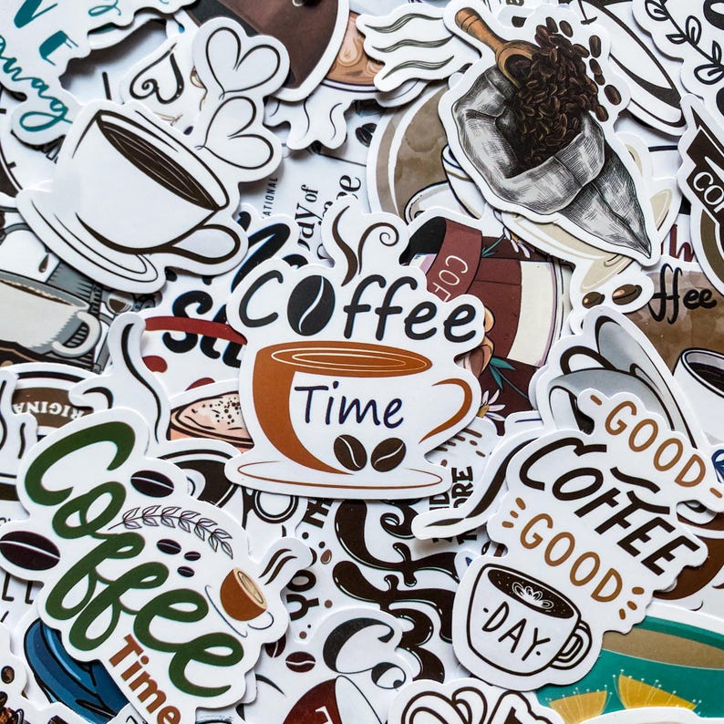 100 Coffee-themed Stickers, Retro Vinyl Stickers, Cute Waterproof ...
