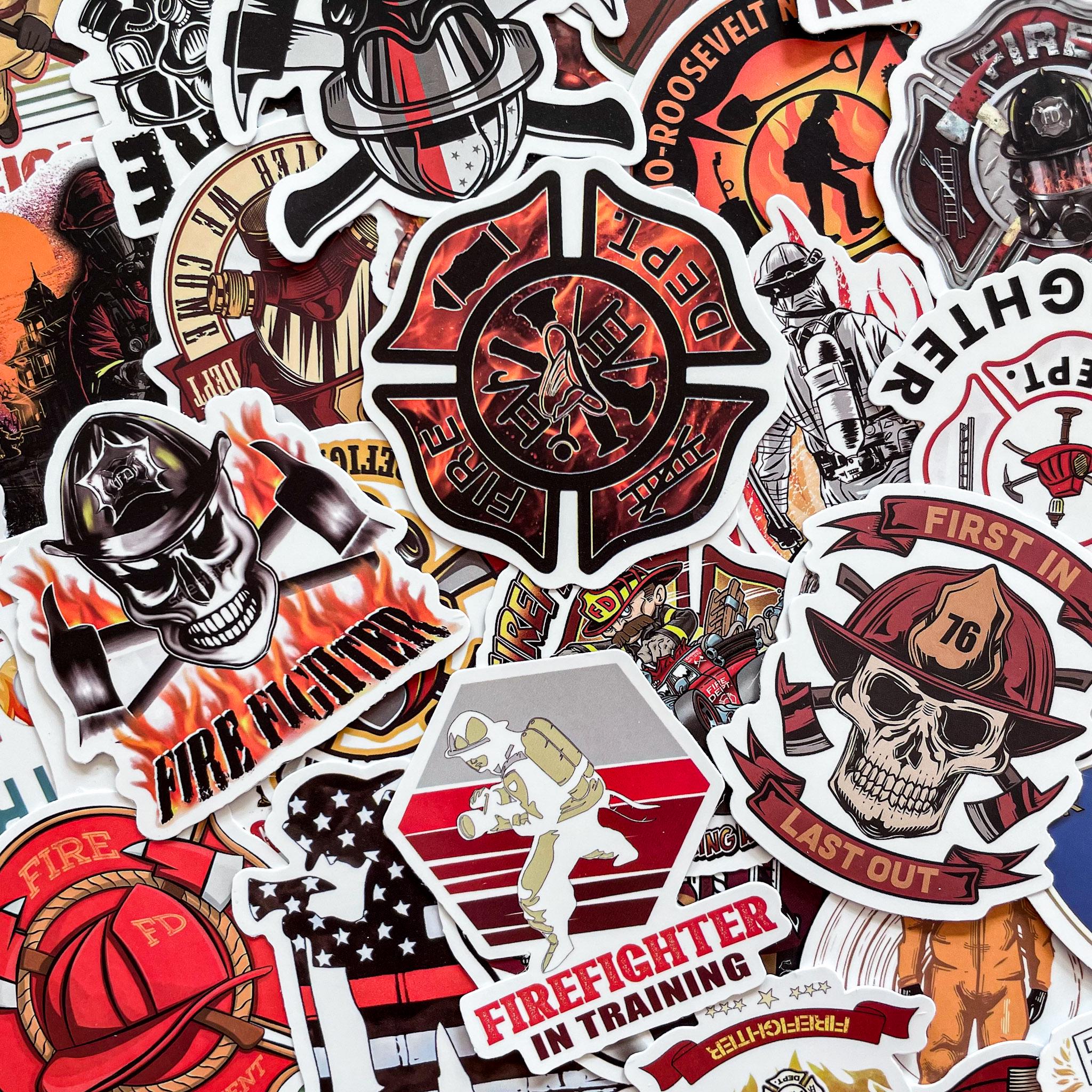 50 Random Firefighter Stickers, Fire Helmet Decals, Firefighter Quote ...