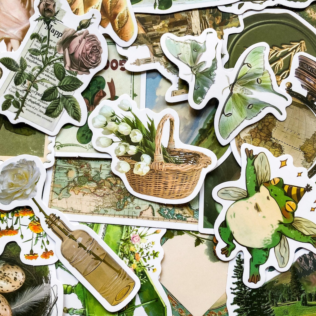 50pcs Aesthetic Cottagecore Stickers, Green Nature Stickers, Romantic ...