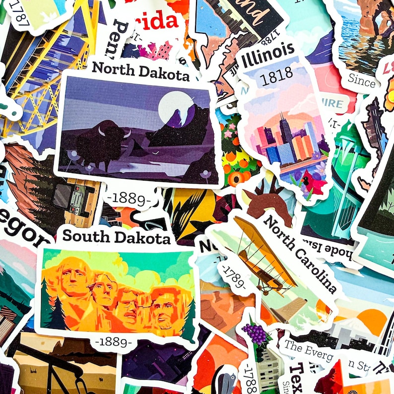 50PCS USA Travel Map Stickers, Regional Landscape Stickers, State ...