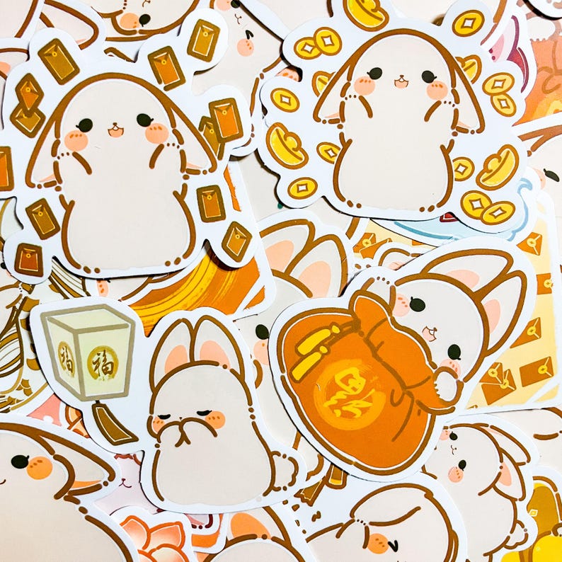 50 Cute Rabbit Stickers, New Year Stickers, Lucky Bunny Stickers ...