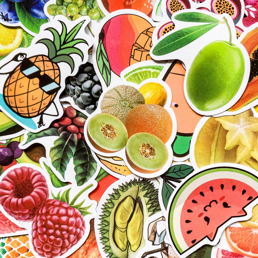 100 Random Fruit Stickers, Tropical Fruit Stickers, Colorful Fruit ...