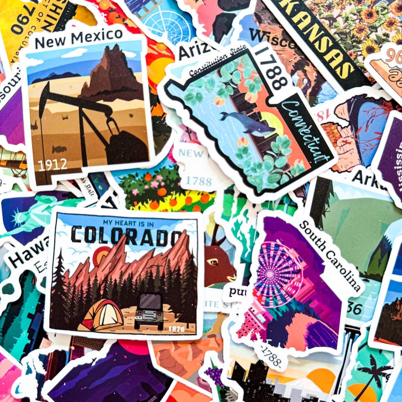 50PCS USA Travel Map Stickers, Regional Landscape Stickers, State ...