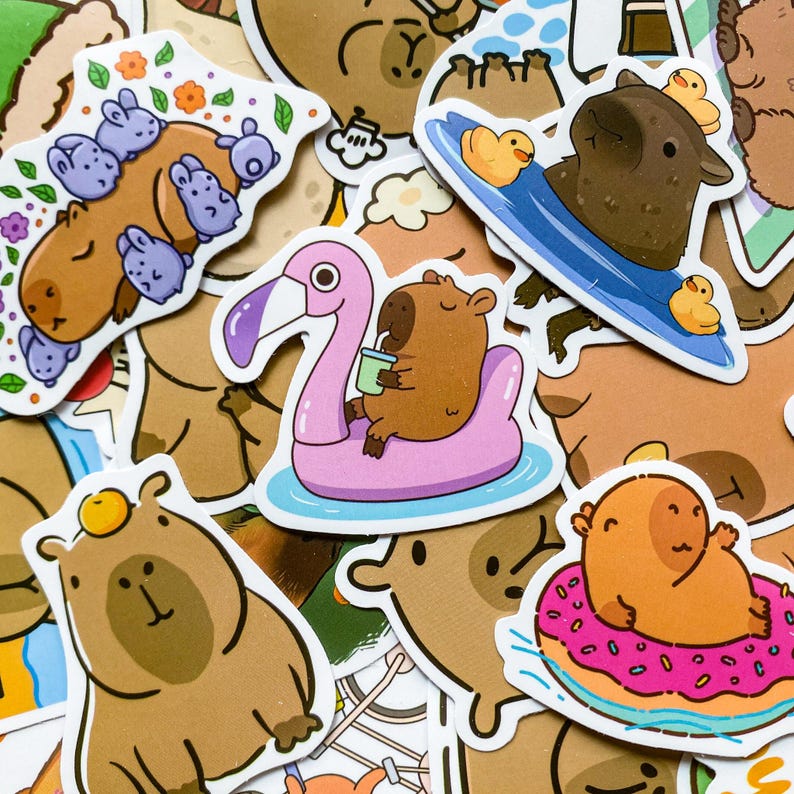 50 Random Cute Capybara Stickers, Funny Animal Stickers, Cute Capybara ...