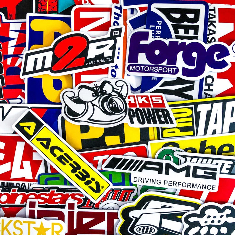 50 Random Car Brand Stickers, JDM Racing Stickers, Motorcycle Helmet ...