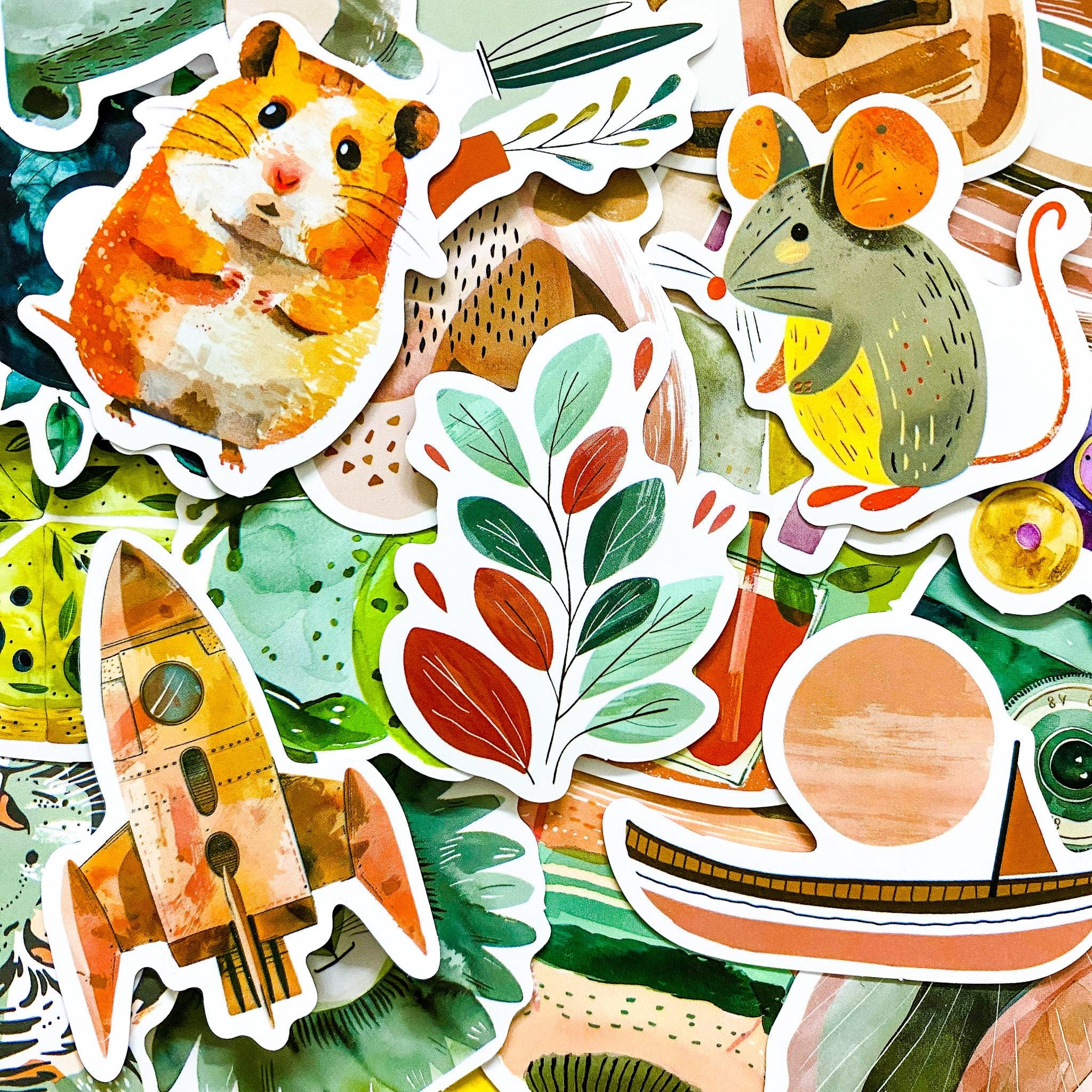 50 Random Retro Watercolor Stickers, Aesthetic Stickers for Watercolor ...