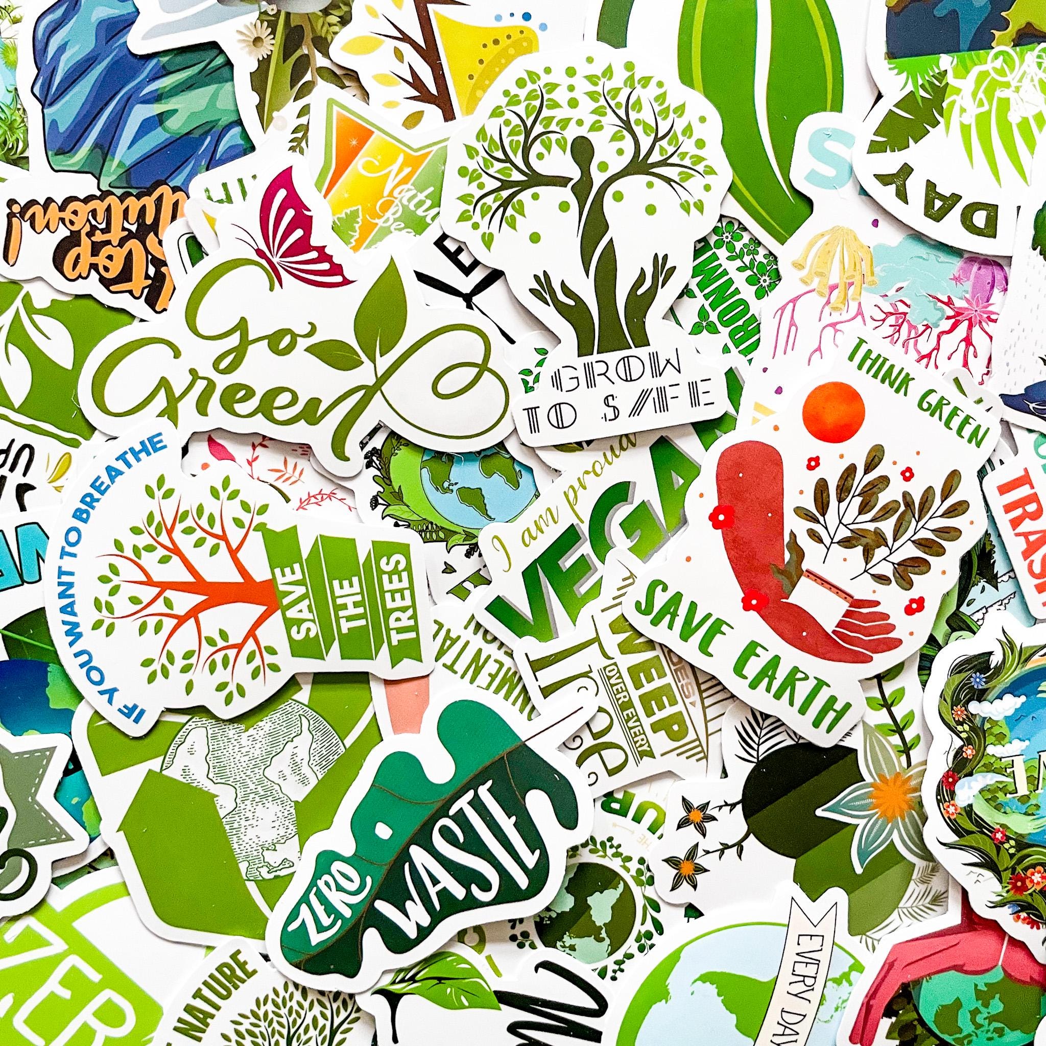 100PCS Green Environmental Stickers, Nature Life Stickers, Eco Plant ...