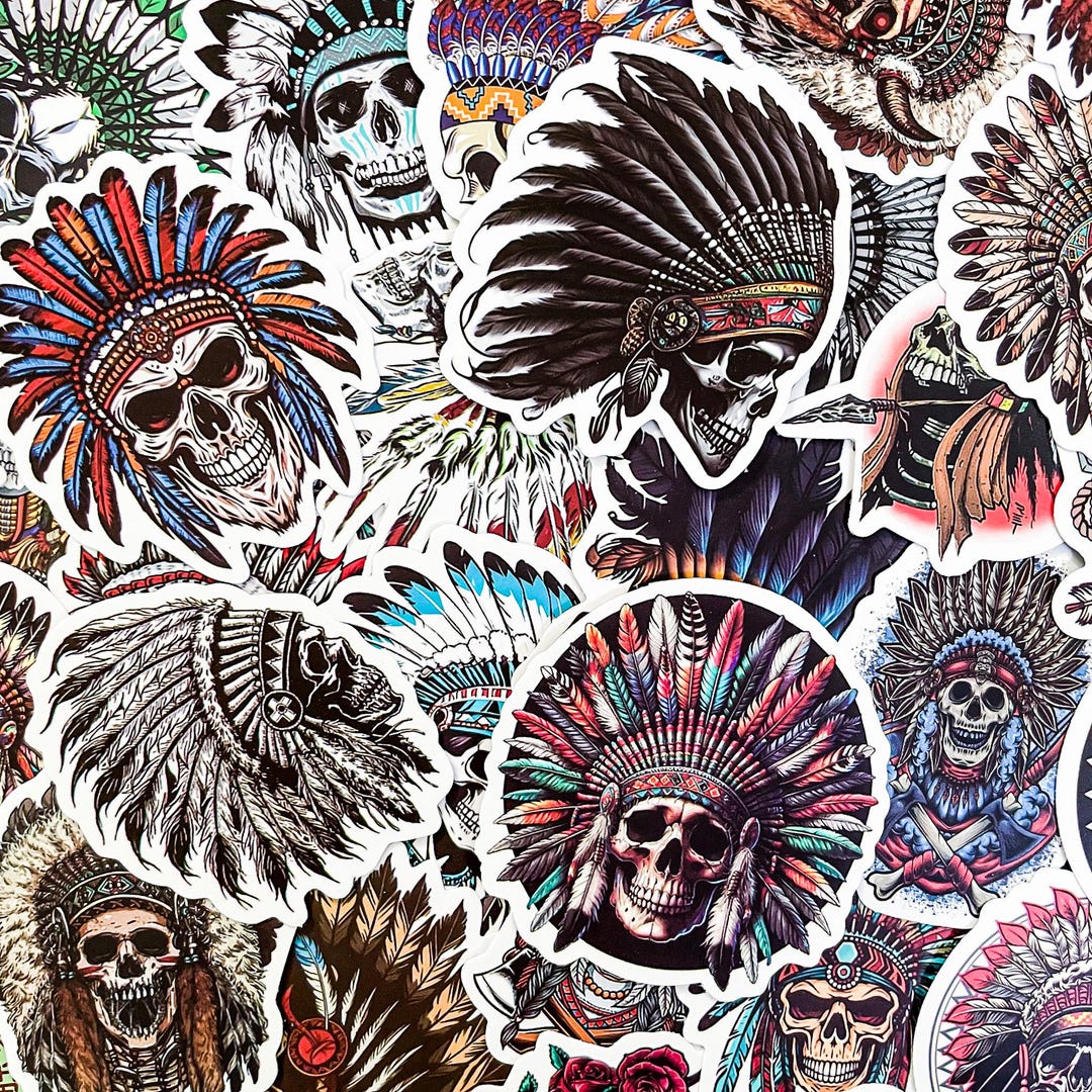 50pcs Bold Tribal Skull Stickers, Artistic Elaborate Stickers, Native ...