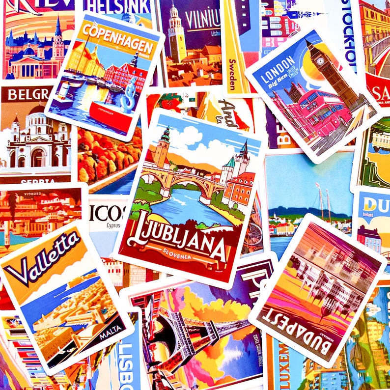 50PCS Retro Europe Stickers, Vintage Postcard City Stickers, Artistic ...