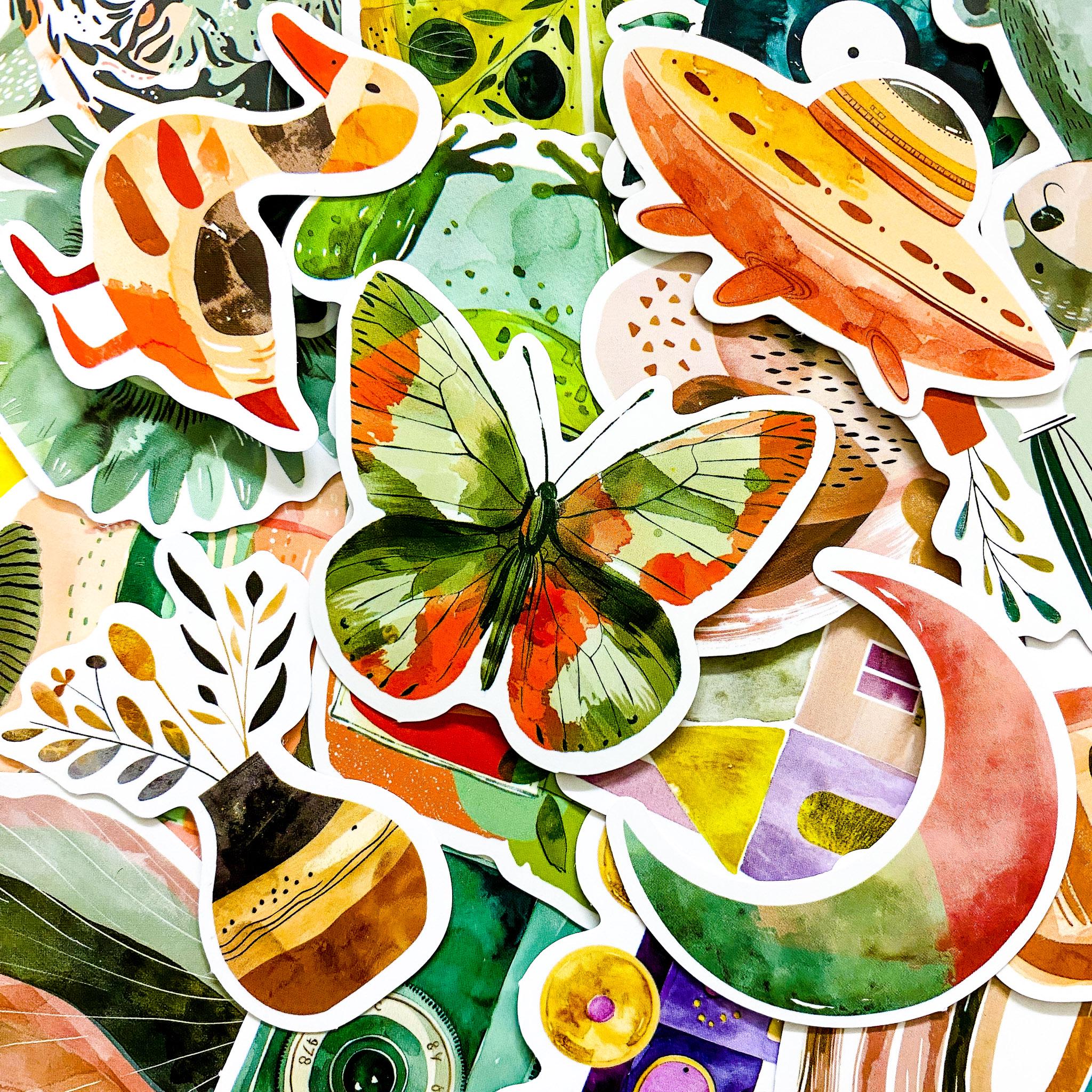 50 Random Retro Watercolor Stickers, Aesthetic Stickers for Watercolor ...