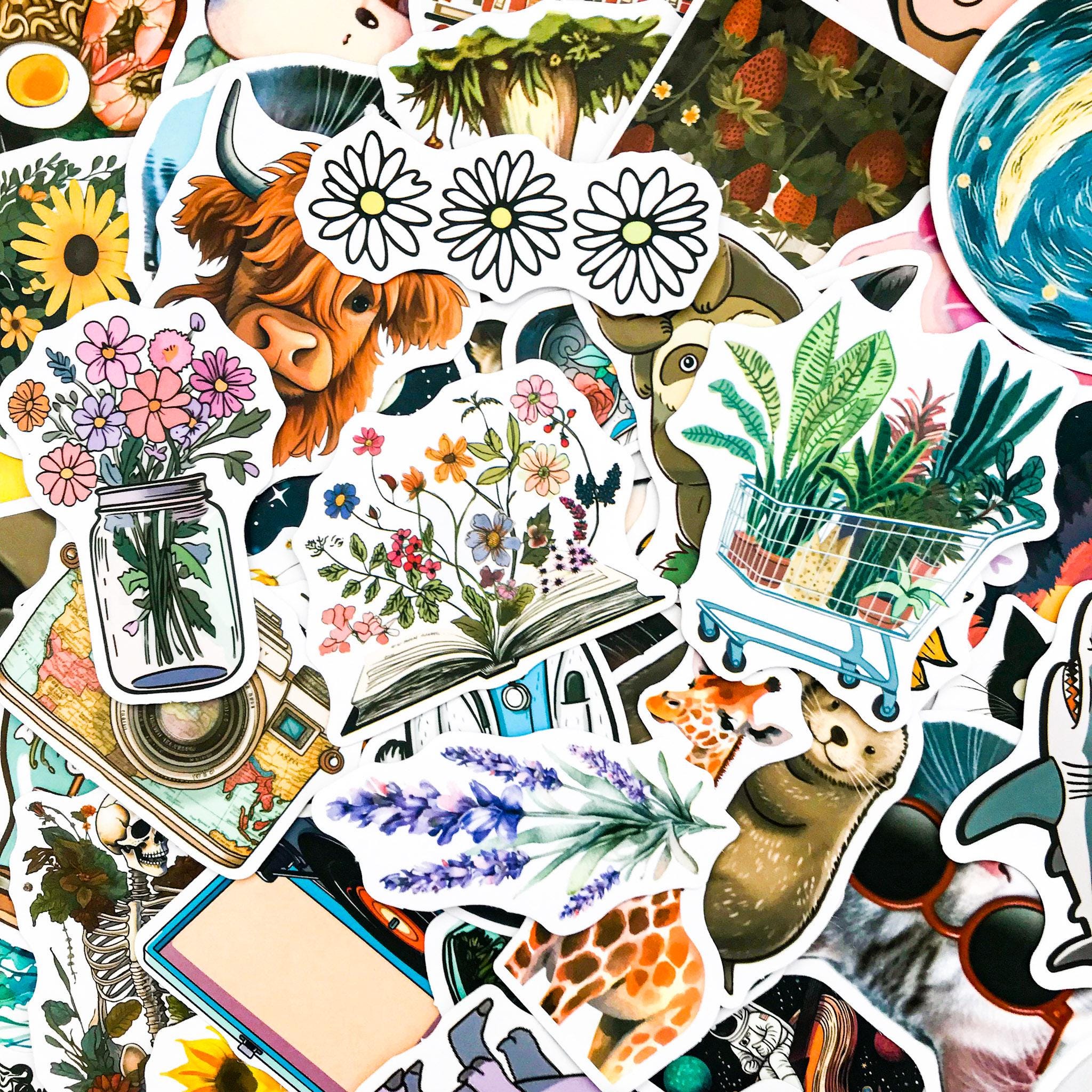 50 Random Theme Stickers, Retro Aesthetic Nature Stickers, Plants ...