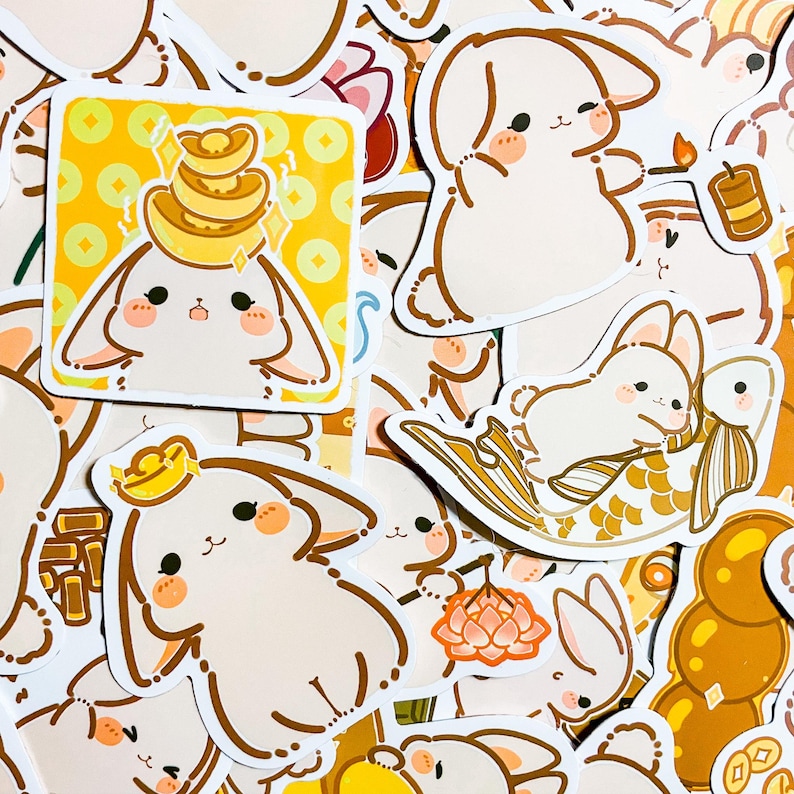 50 Cute Rabbit Stickers, New Year Stickers, Lucky Bunny Stickers ...