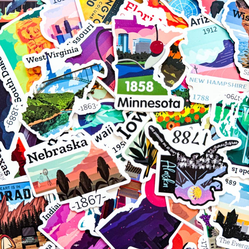 50PCS USA Travel Map Stickers, Regional Landscape Stickers, State ...