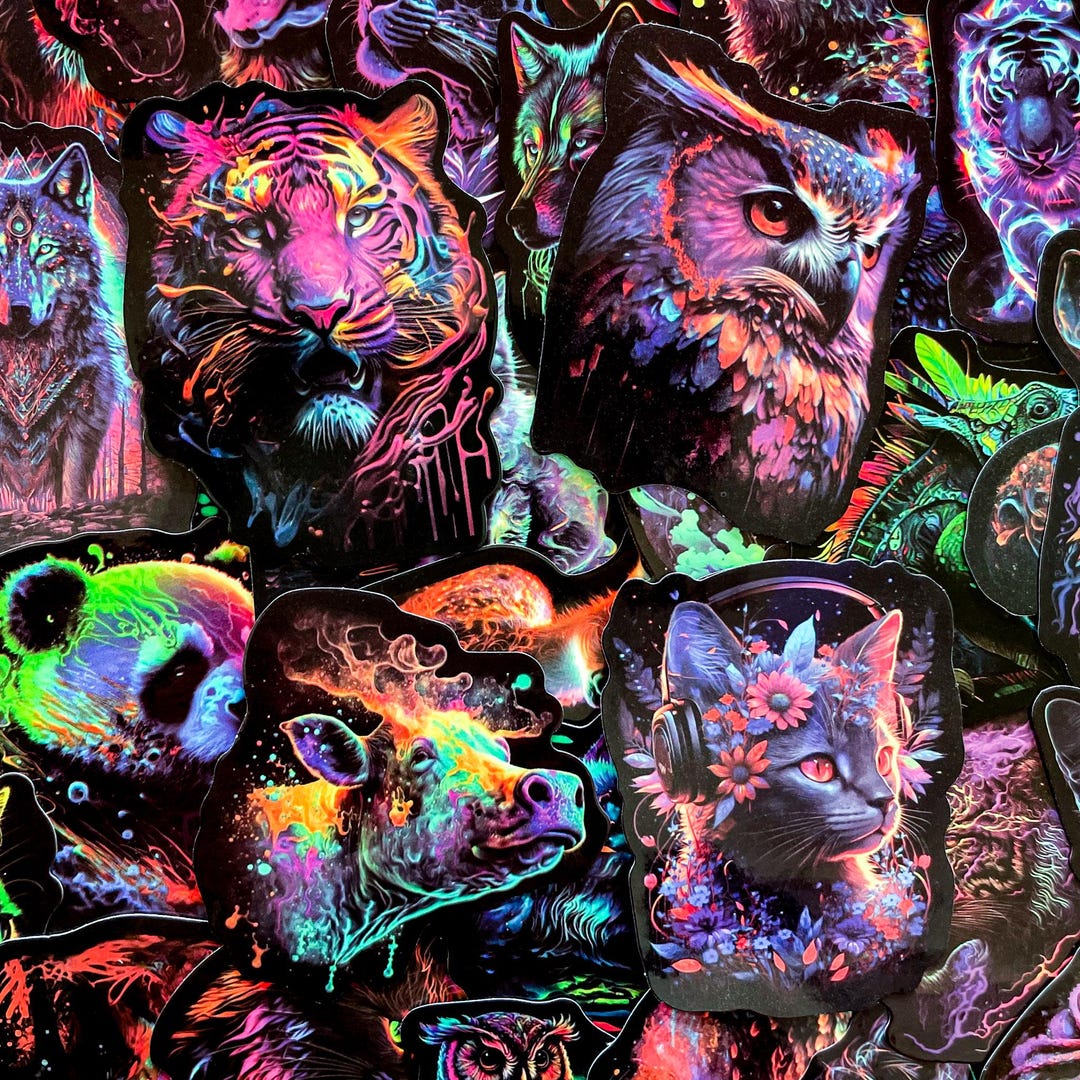 50pcs Neon Animal Art Stickers, Psychedelic Abstract Stickers, Artistic ...