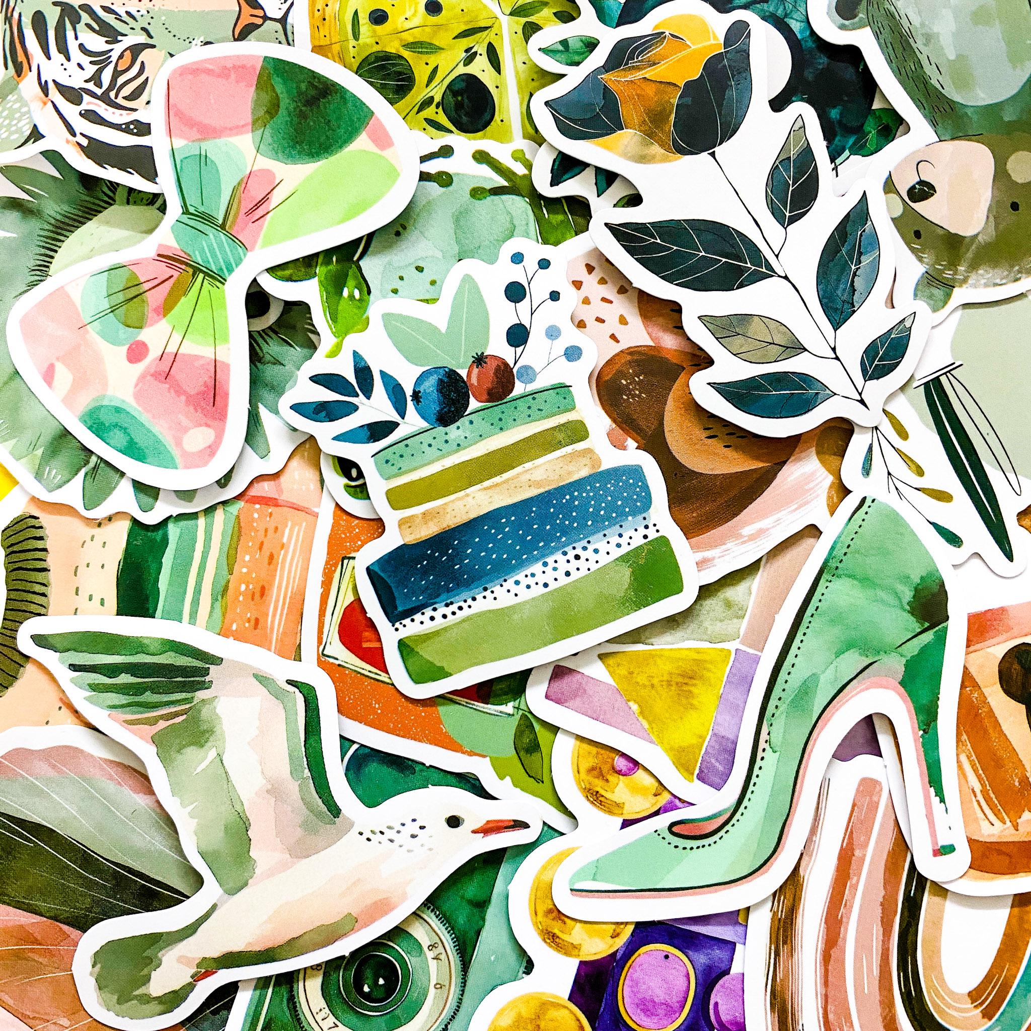 50 Random Retro Watercolor Stickers, Aesthetic Stickers for Watercolor ...