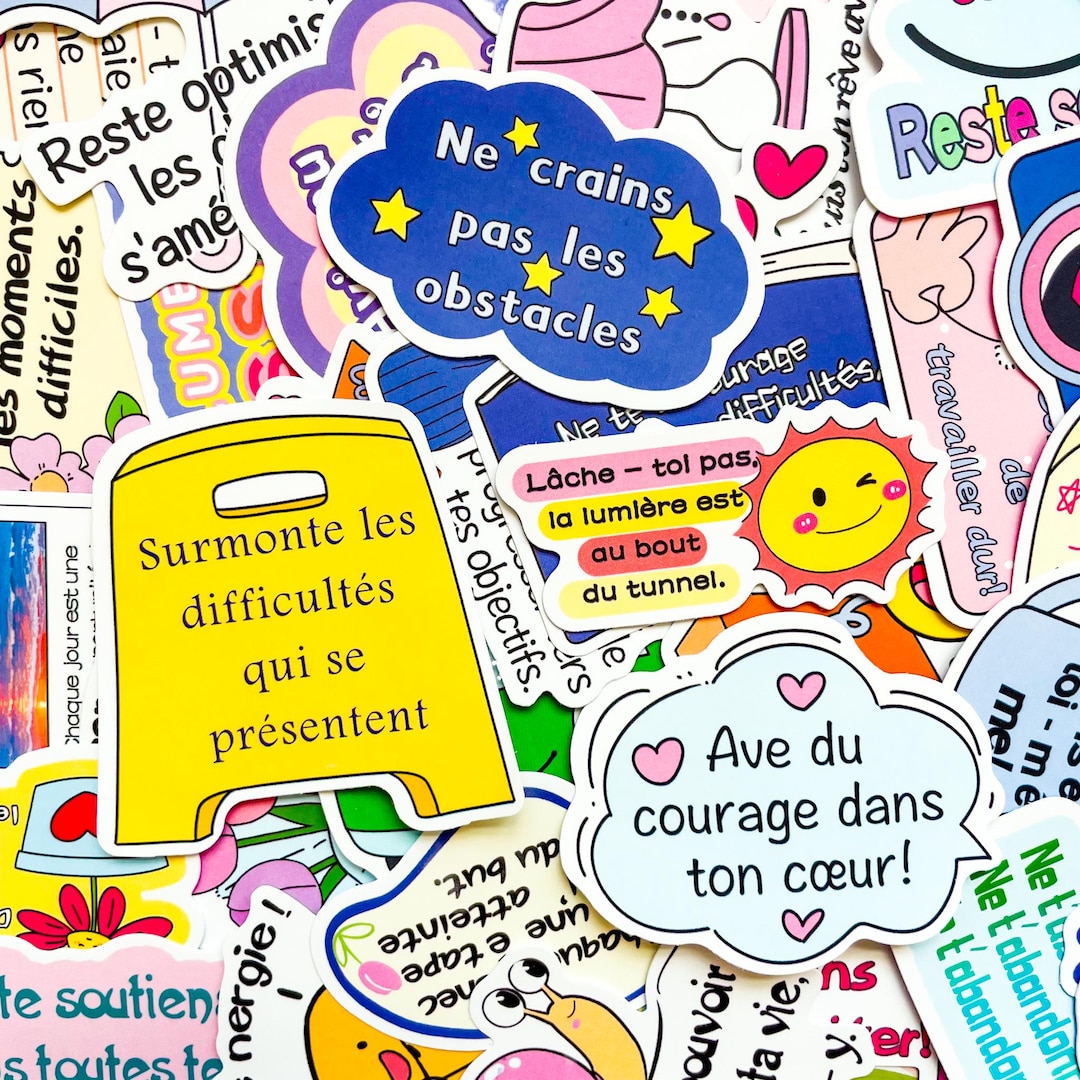 50PCS French Motivational Quote Stickers, Pastel Speech Bubble Stickers ...
