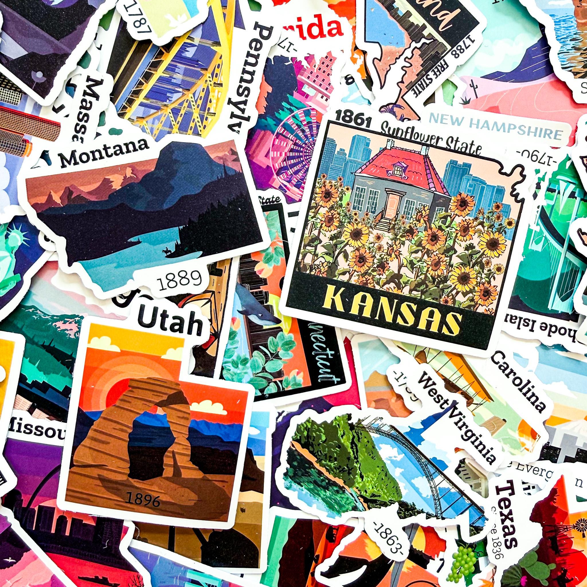 50PCS USA Travel Map Stickers, Regional Landscape Stickers, State ...