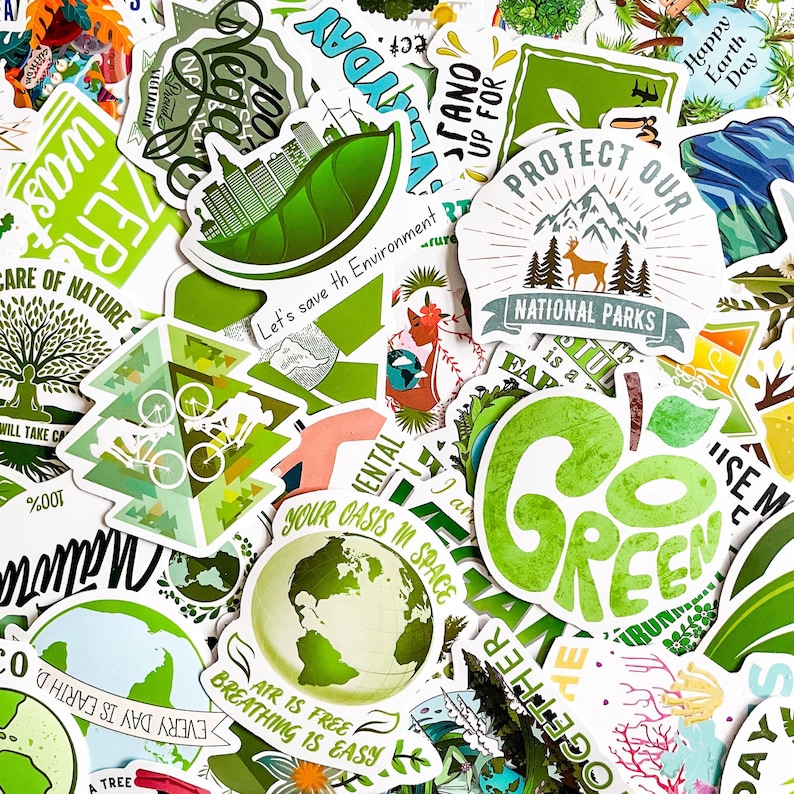 100PCS Green Environmental Stickers, Nature Life Stickers, Eco Plant ...