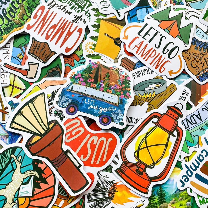 50 Random Camping Stickers, Outdoor Adventure Stickers, Hiking Stickers ...