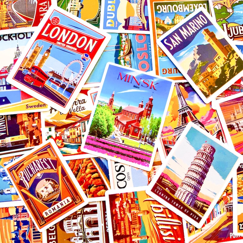 50PCS Retro Europe Stickers, Vintage Postcard City Stickers, Artistic ...