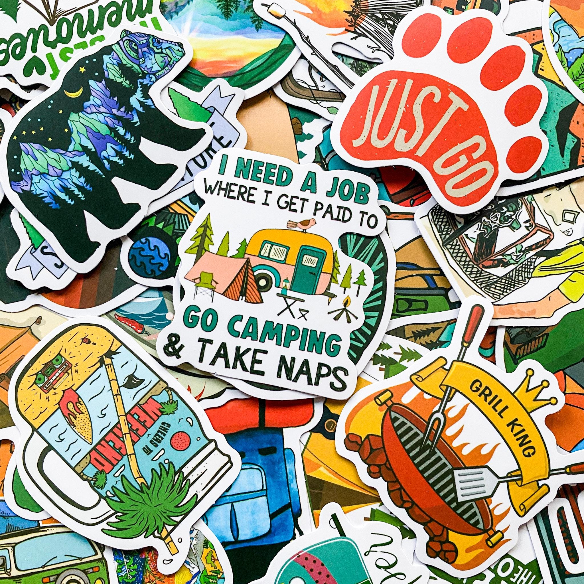 50 Random Camping Stickers, Outdoor Adventure Stickers, Hiking Stickers ...