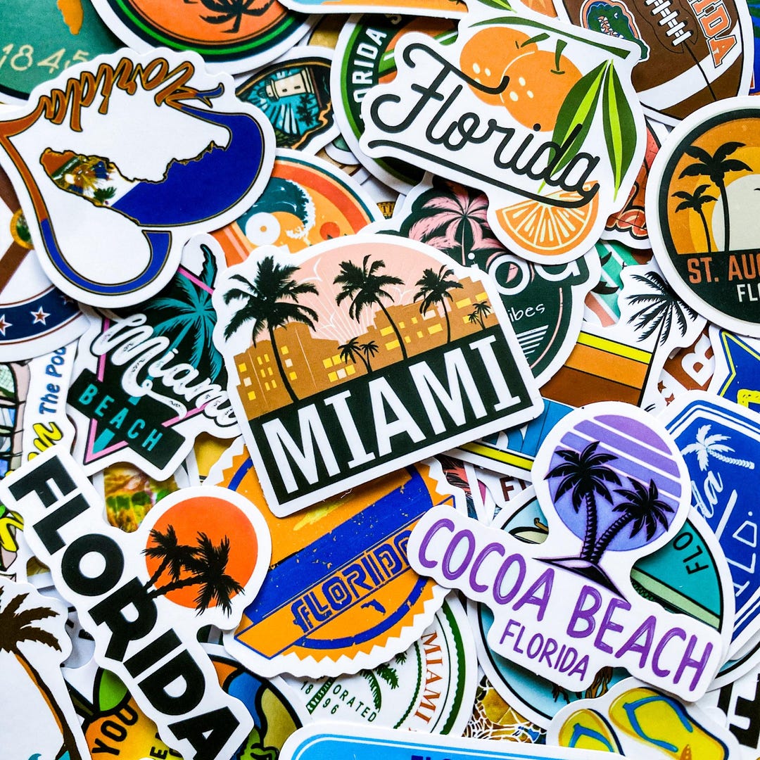 50 Random Florida Stickers, Beach Vacation Stickers, Sunshine State ...