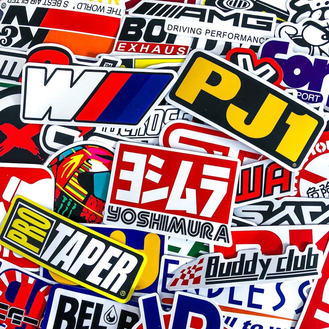 100 Random Car Brand Stickers, JDM Racing Stickers, Motorcycle Helmet ...