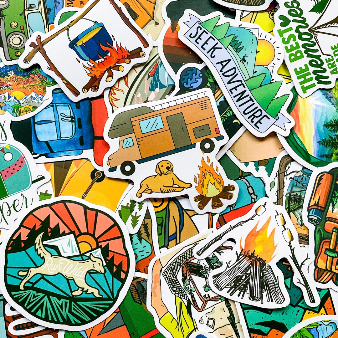 50 Random Camping Stickers, Outdoor Adventure Stickers, Hiking Stickers ...